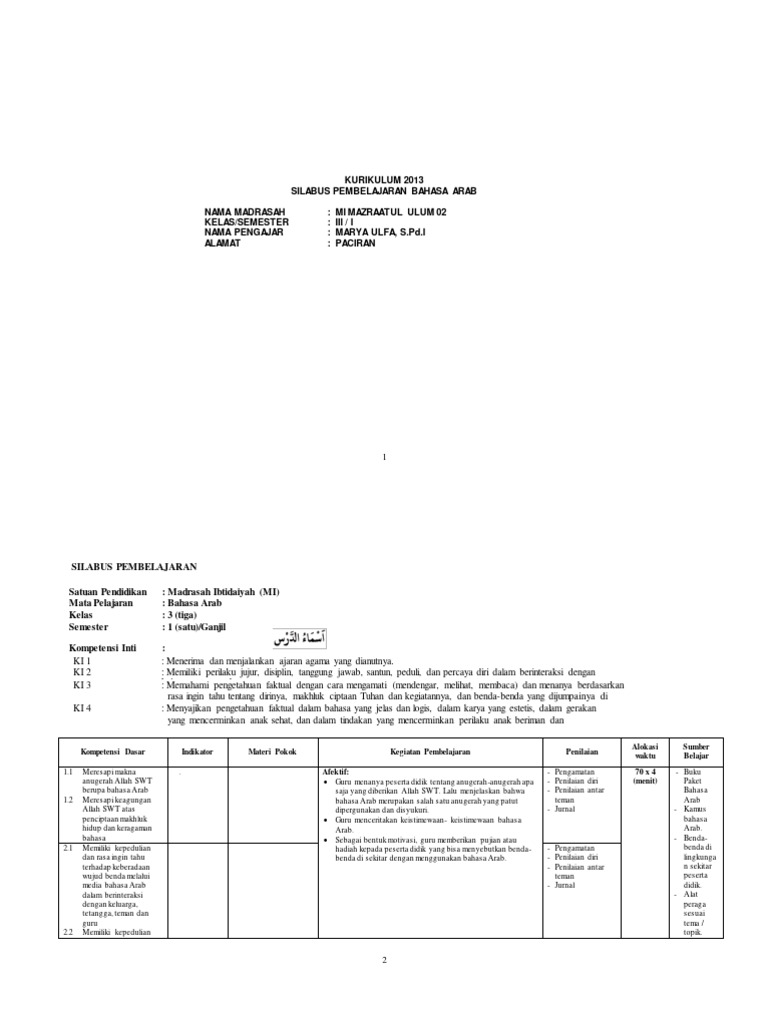 Silabus B.arab 3 | PDF