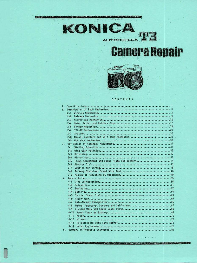 Konica Autoreflex T3 Service | PDF
