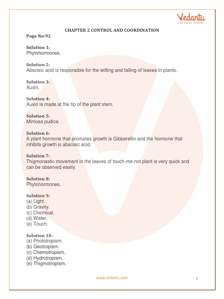 Lakhmir Singh Biology Class 10 Solutions Chapter 2 - Control and Coordination | PDF | Endocrine ...
