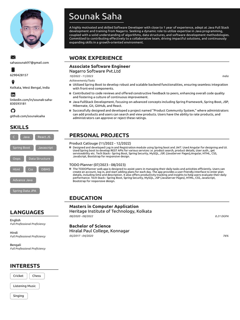 Sounak's Resume | PDF | Spring Framework | Java Script
