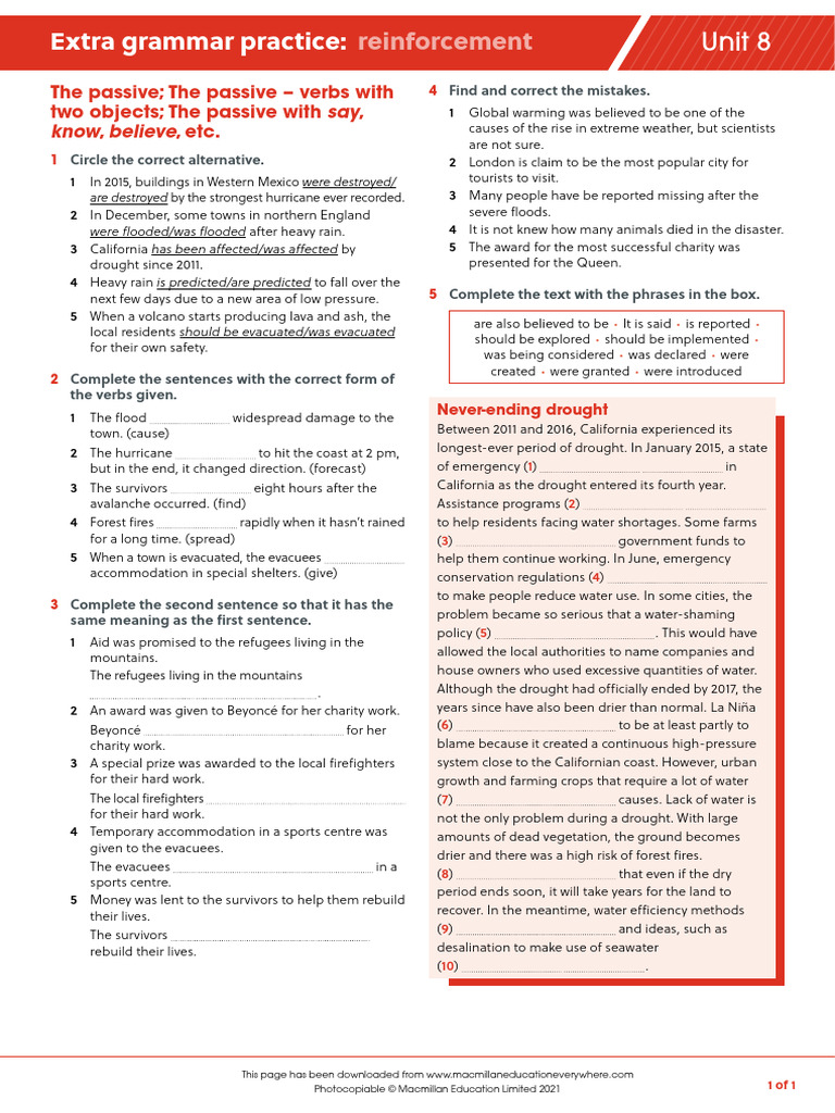 B2 U8 Extra Grammar Practice Reinforcement | PDF | Drought | Natural Hazards