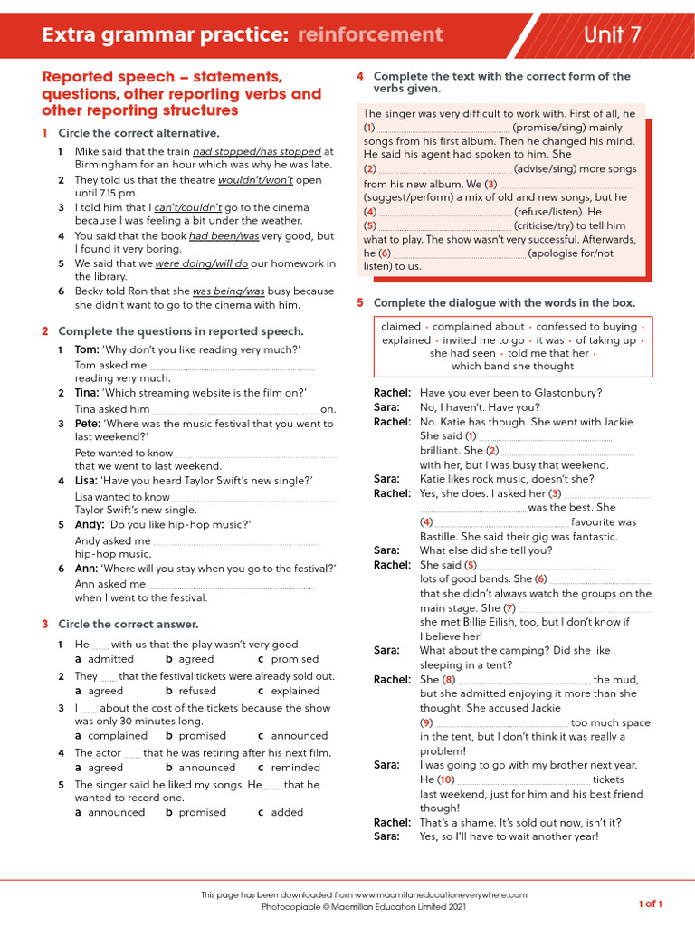 B2 U7 Extra Grammar Practice Reinforcement | PDF