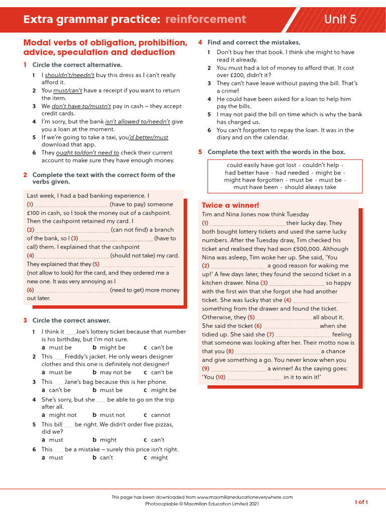 B2 U5 Extra Grammar Practice Reinforcement | PDF | Loans | Money