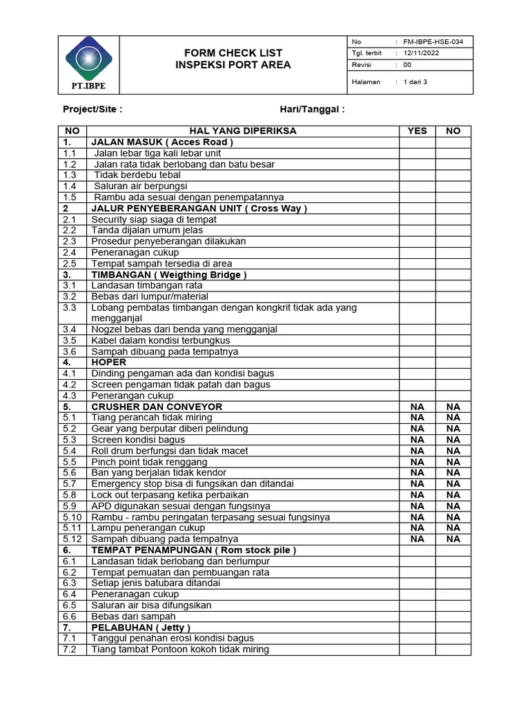 FM-IBPE-HSE-058 Inspeksi Port | PDF