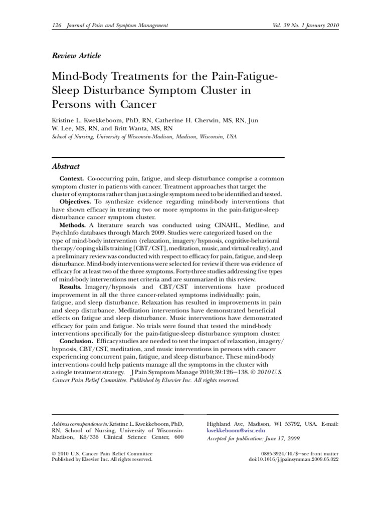 Mind-Body Treatments For The Pain-FatigueSleep Disturbance Symptom ...