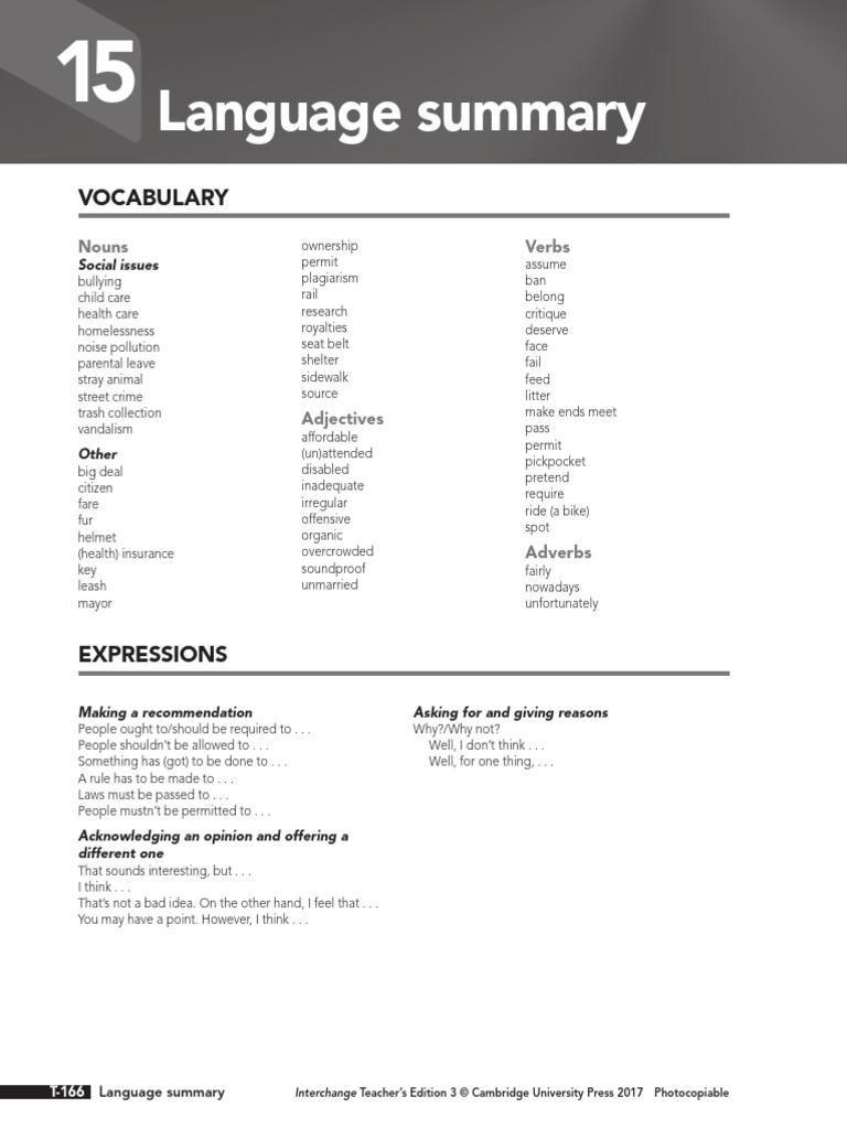Interchange5thEd Level3 Language Summary Unit15-4 | PDF | Linguistic Typology | Linguistics