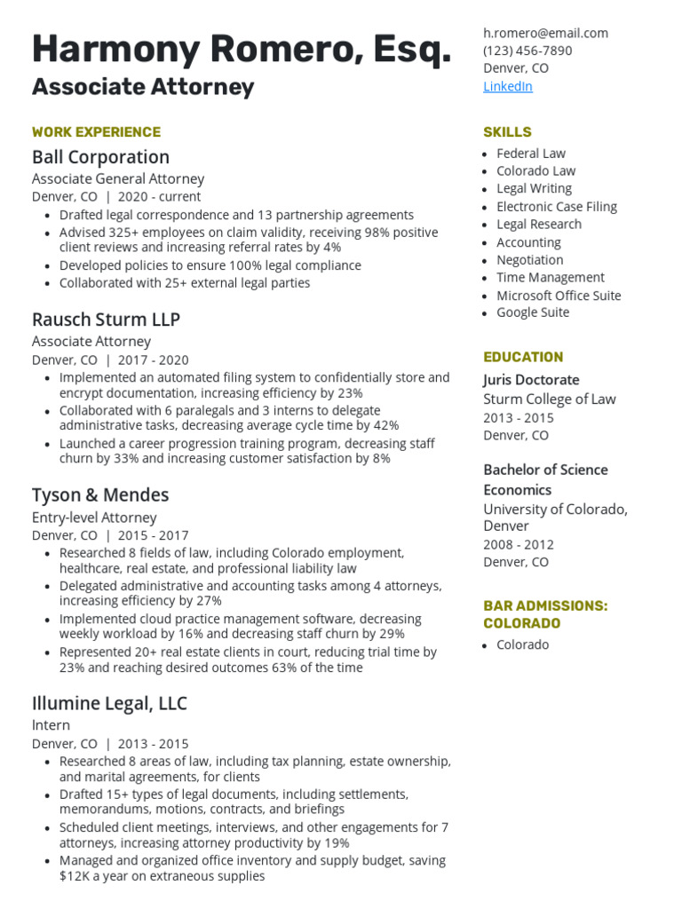 Associate Attorney Resume Example | PDF | Lawyer | Employment