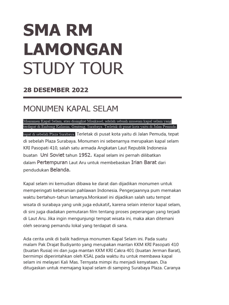 Study Tour SMA ke Monkasel | PDF