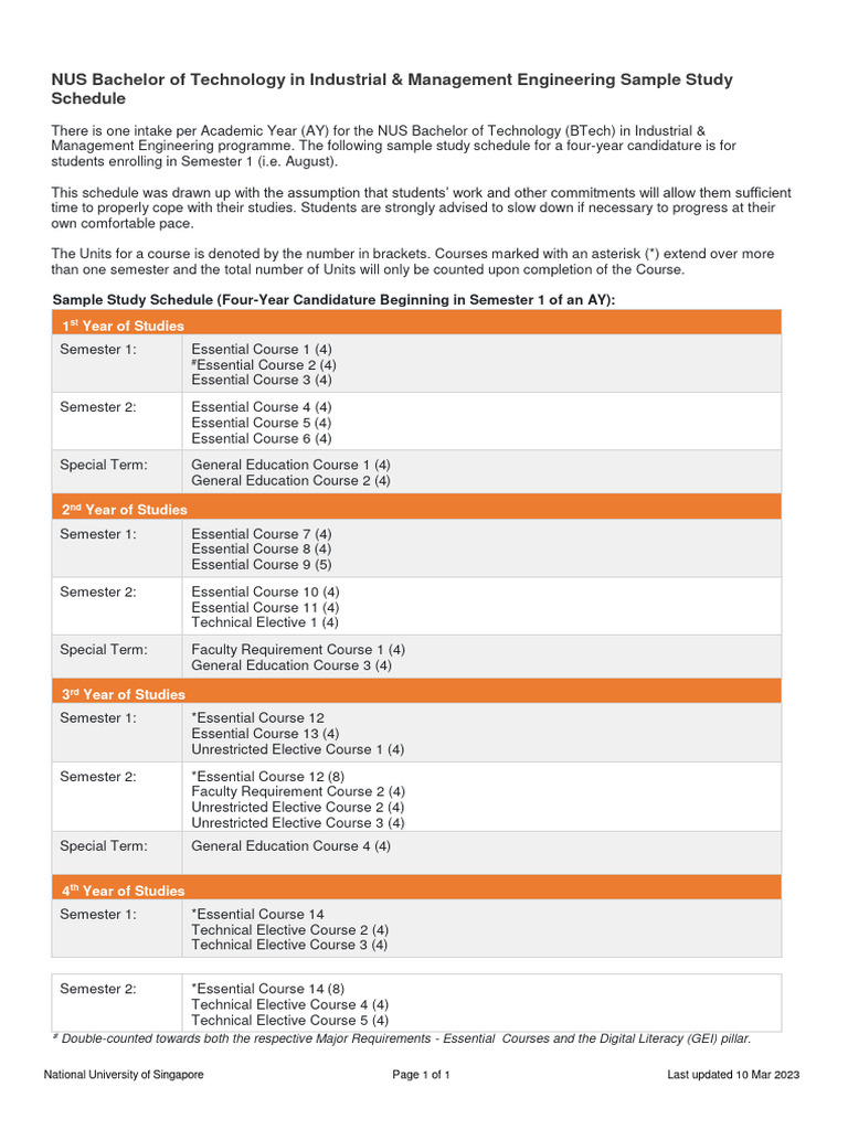 Btech Ind MGMT Engr Sample Study Schedule | PDF | Academic Term | Academia