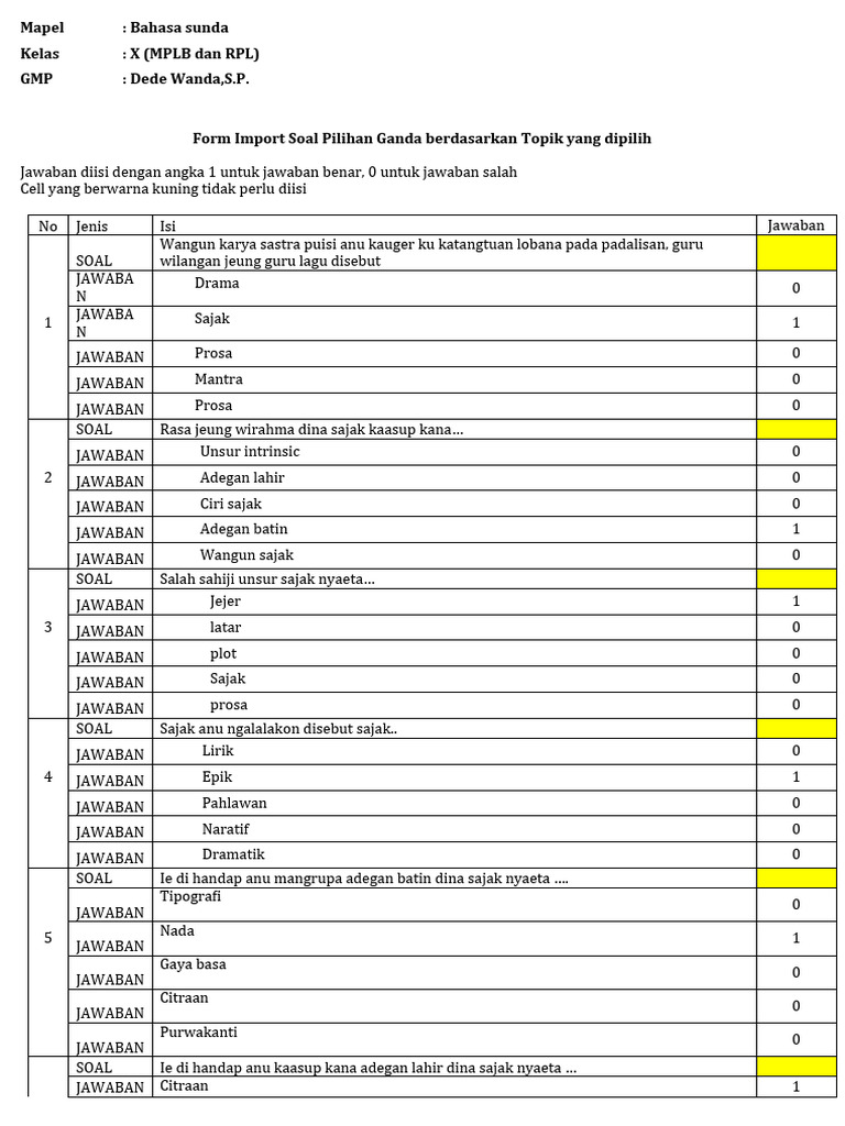 Soal Psas B. Sunda Xi RPL | PDF