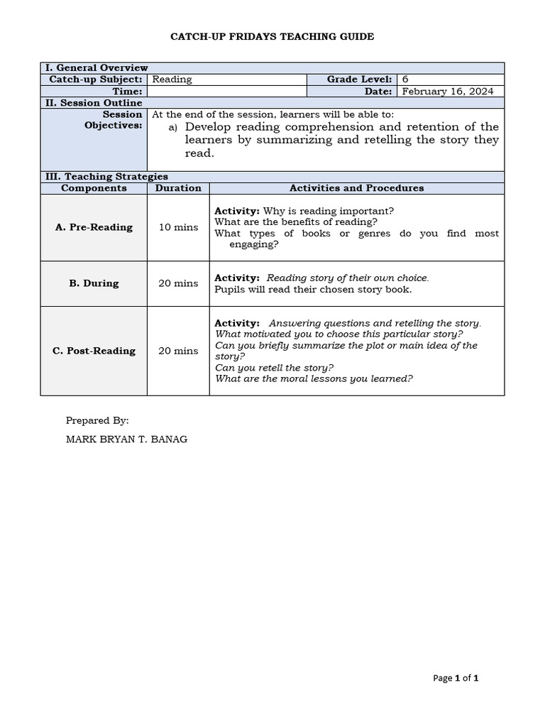 GRADE6 MATH-READING - CATCH-UP-FRIDAY Feb16 | PDF | Career & Growth ...