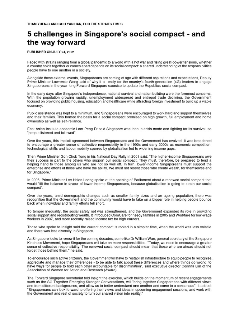 5 Challenges in SG's Social Compact (Tham YC and Goh YH) | Download Free PDF | Singapore | World ...