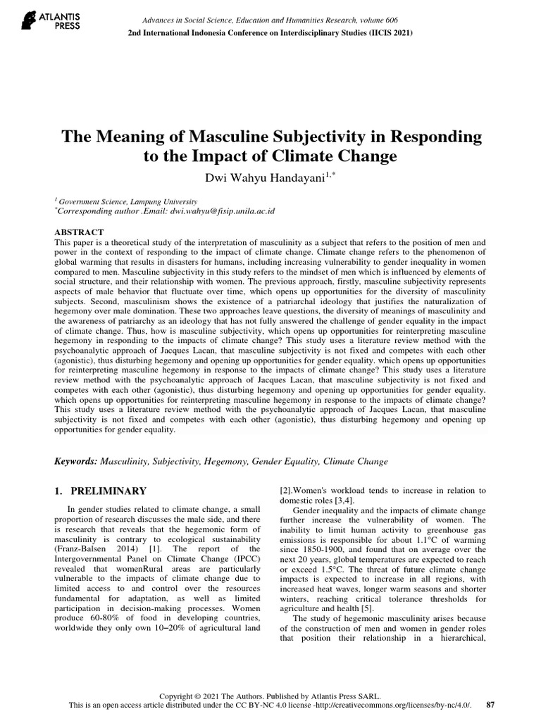 The Meaning of Masculine Subjectivity in Responding To The Impact of Climate Change | PDF ...