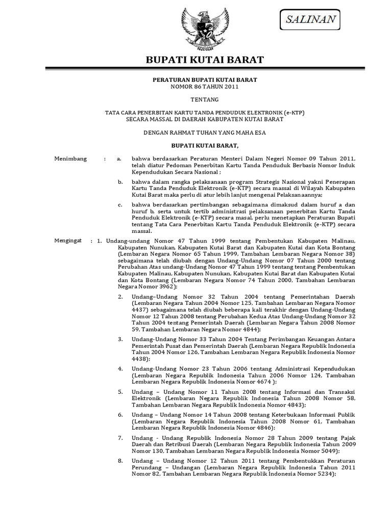 Tata Cara Penerbitan e-KTP Kutai Barat | PDF
