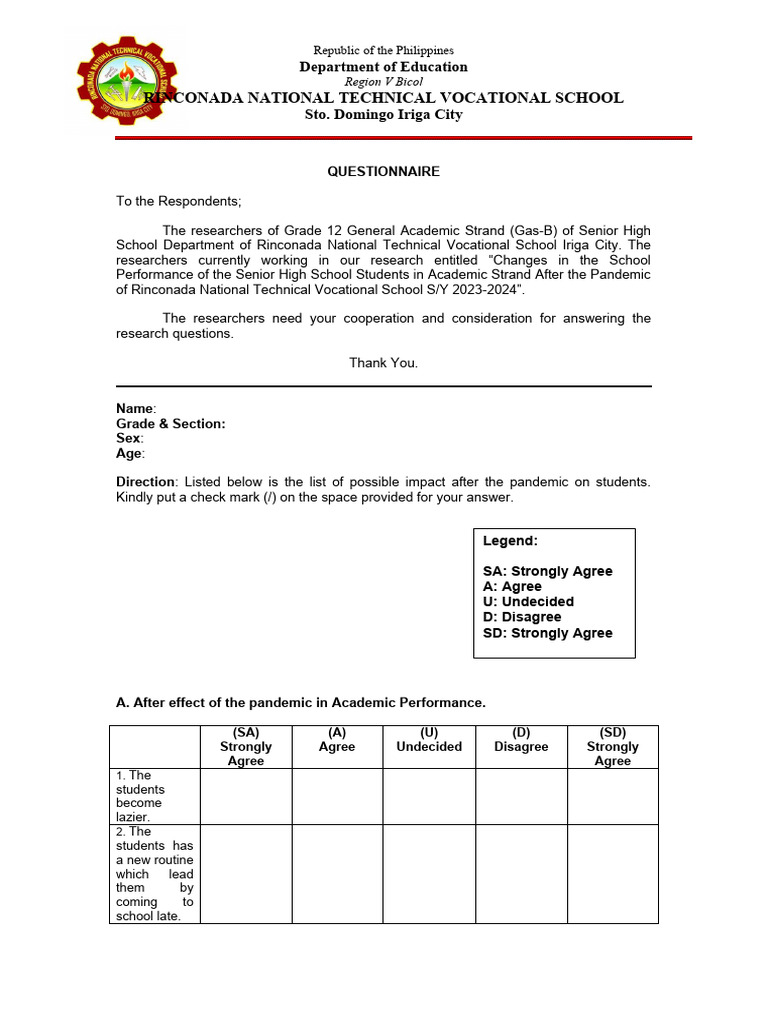 QUESTIONNAIRE | PDF | Psychology | Behavioural Sciences