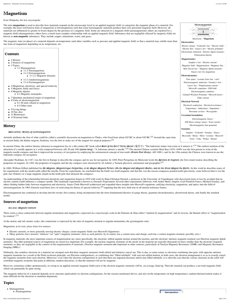 Magnetism - Wikipedia, The Free Encyclopedia | PDF | Magnetism ...