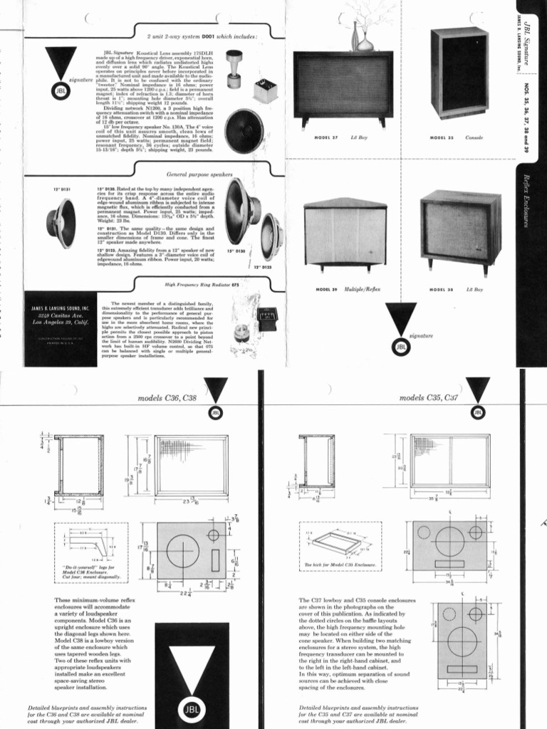 PLAN - JBL - Enclosure Construction Plan (Signature - Models 35, 36, 37 ...