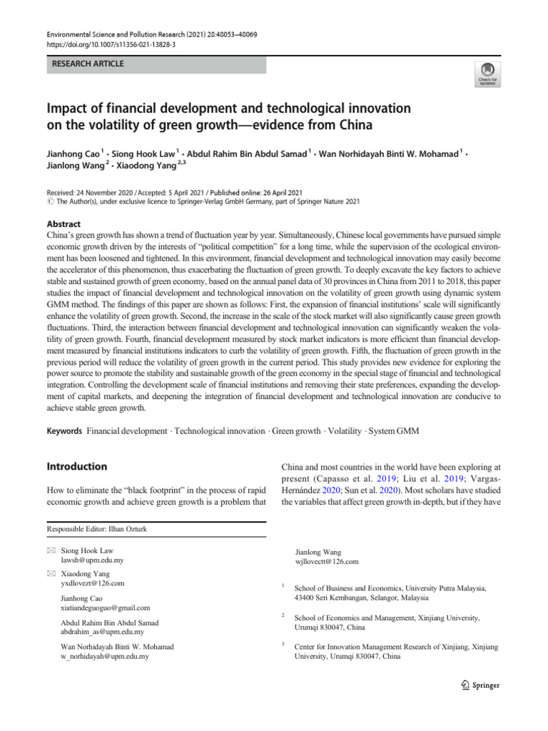 Impact of Financial Development and Technological Innovation On The Volatility of Green Growth ...