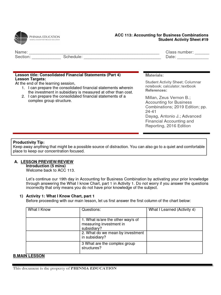 ACC 113 - SAS - Day - 19 | PDF | Goodwill (Accounting) | Equity (Finance)