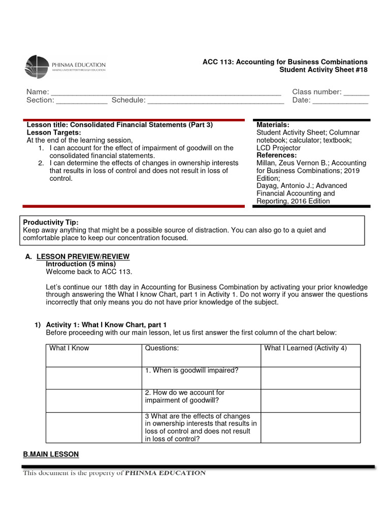 ACC 113 - SAS - Day - 18 | PDF | Equity (Finance) | Goodwill (Accounting)