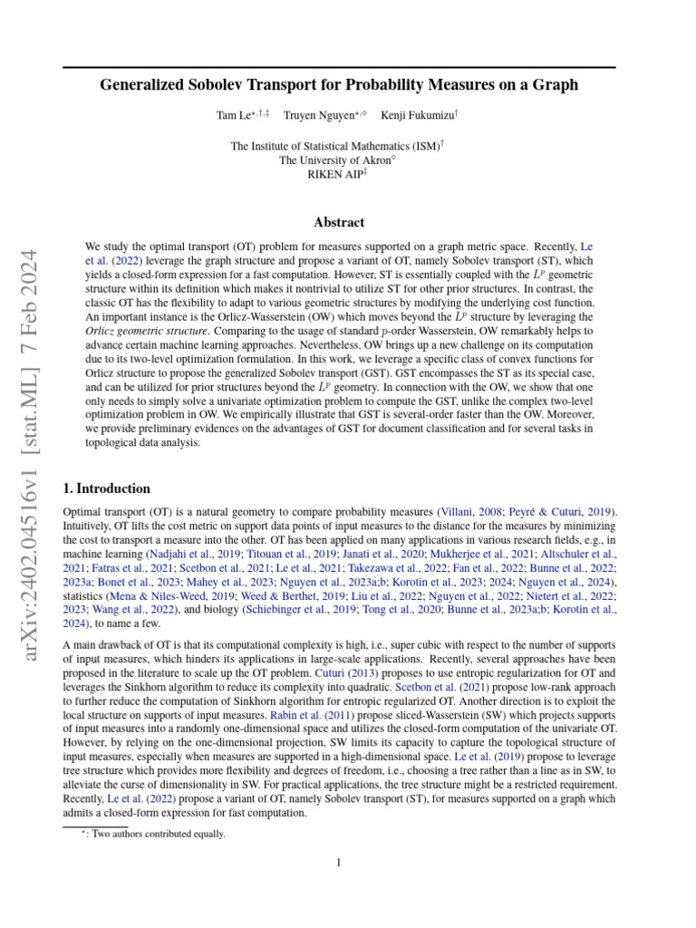 Generalized Sobolev Transport For Probability Measures On A Graph | PDF | Geometry | Function ...