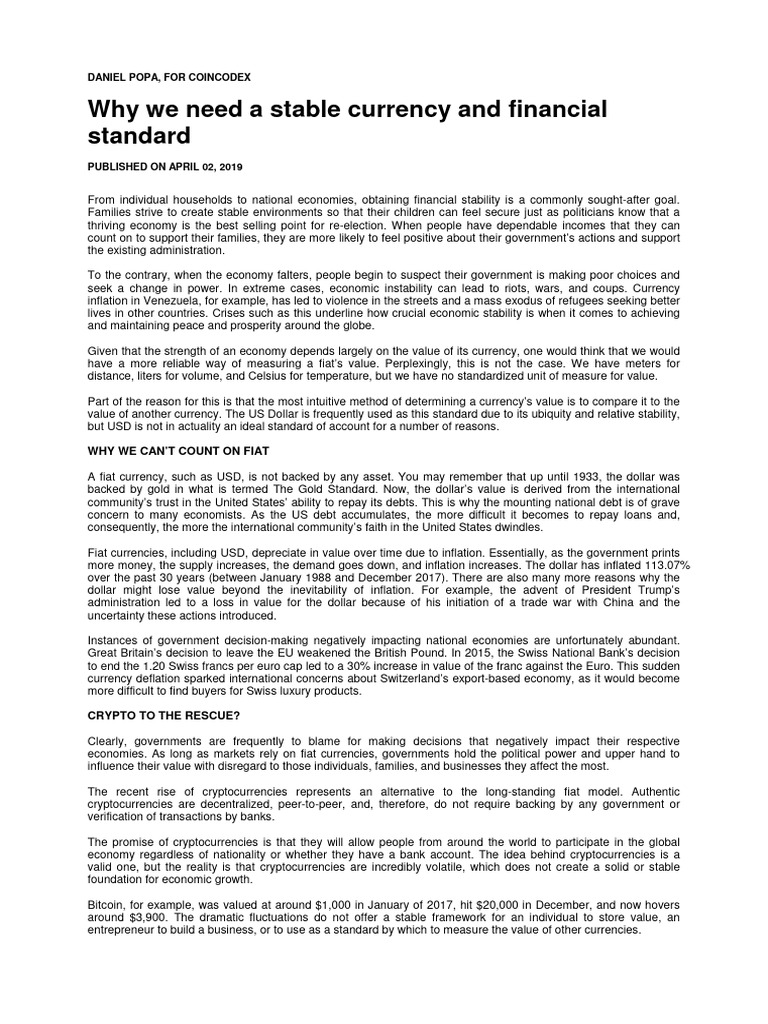 Why We Need A Stable Currency and Financial Standard (D Popa) | PDF ...