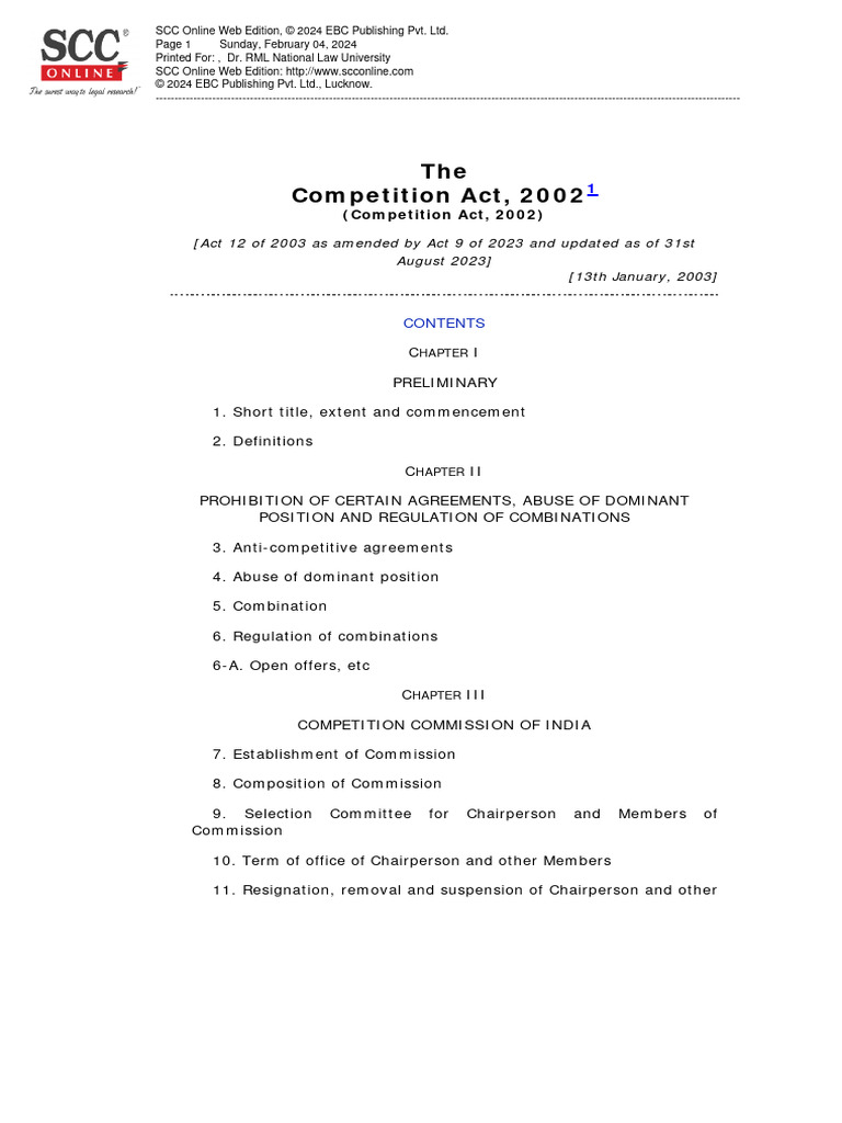 Competition Act 2002 Overview and Updates | PDF | Consumer Protection ...