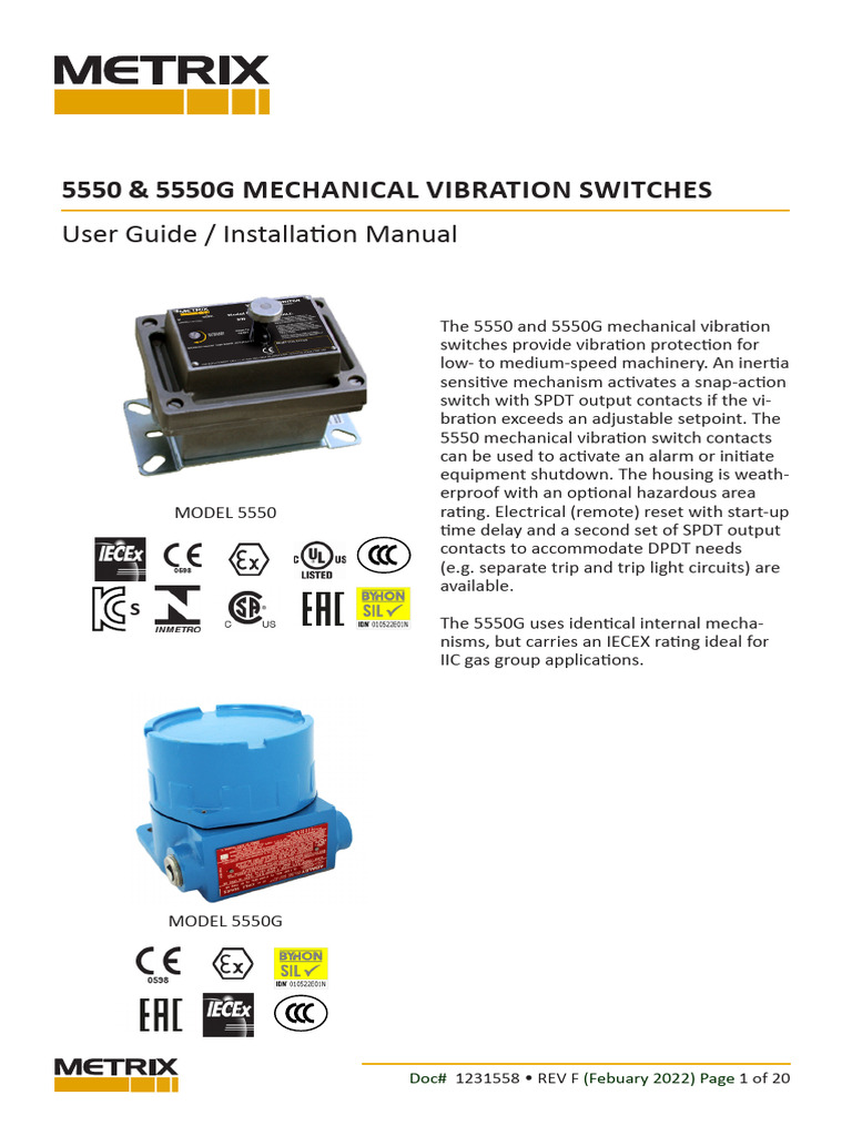 Manual Operation Maintenance Vibration Switch | PDF | Switch | Relay