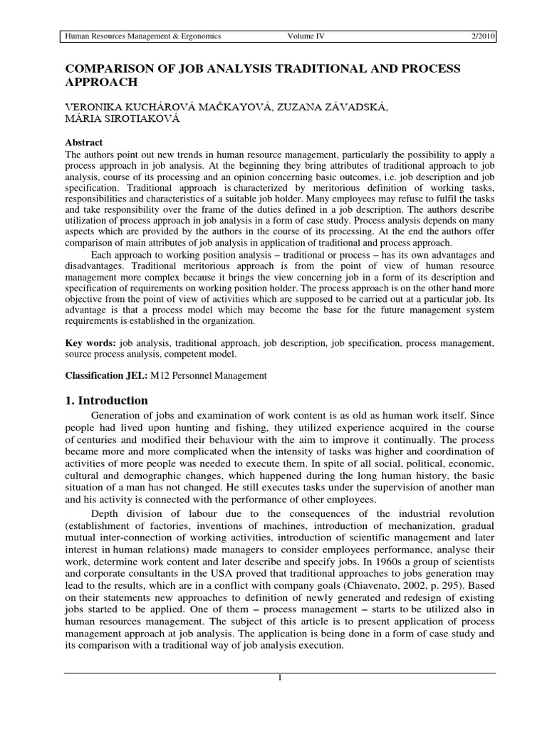 Comparison of Job Analysis Traditional and Process Approach | PDF ...