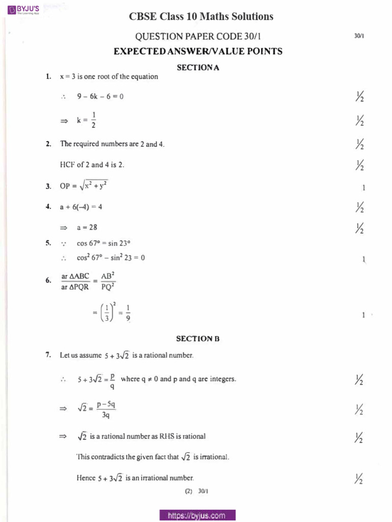 CBSE Class 10 Maths Solution PDF 2018 Set 1 | PDF