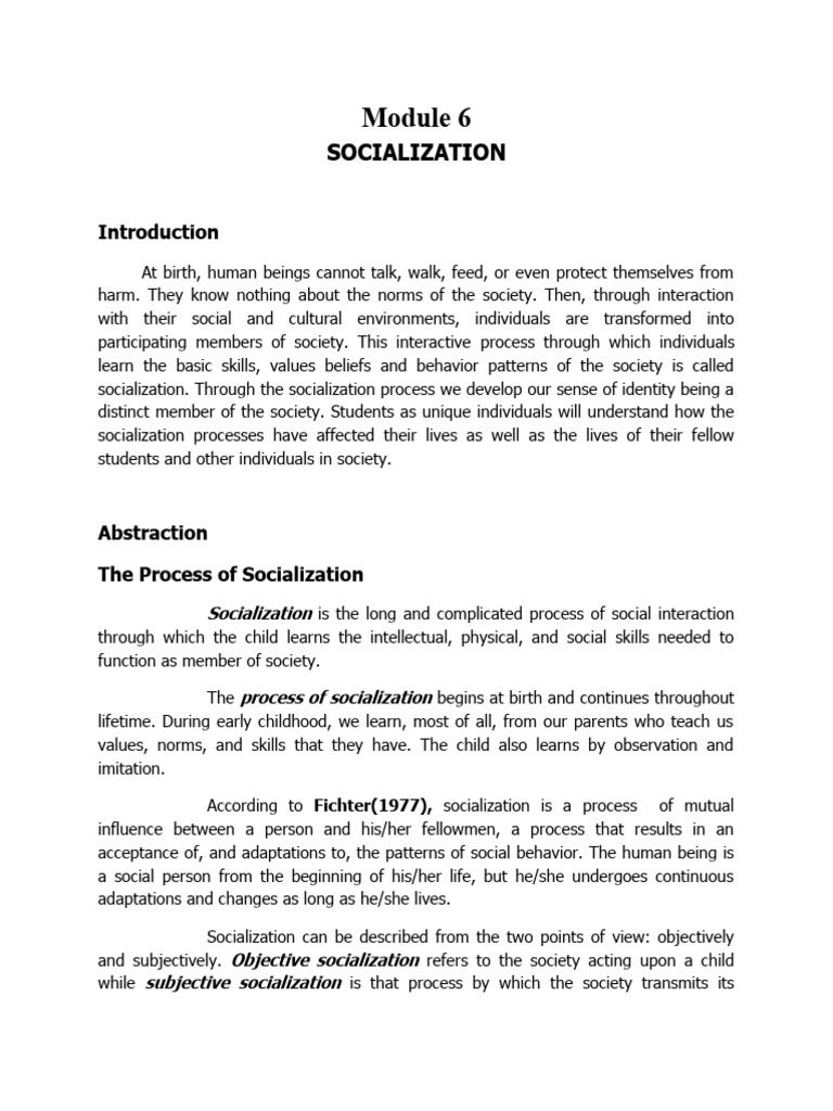 MODULE 6 SSE207 L Socialization | PDF | Socialization | Learning