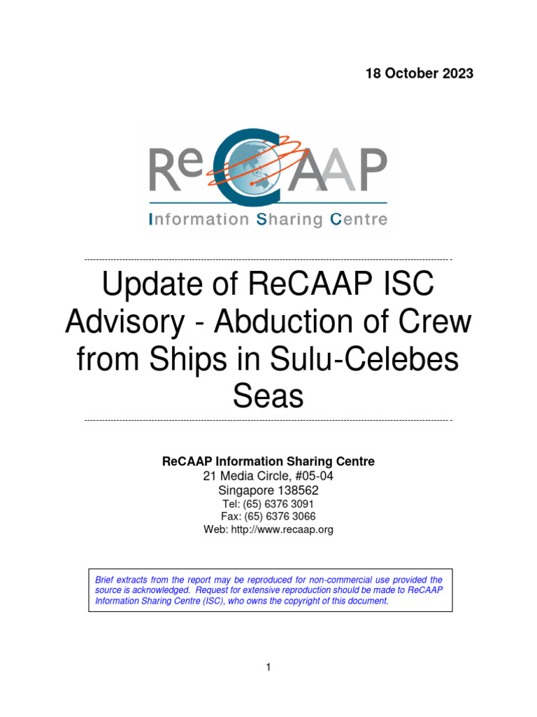 Update of ReCAAP ISC Advisory - Abduction of Crew From Ships in Sulu ...