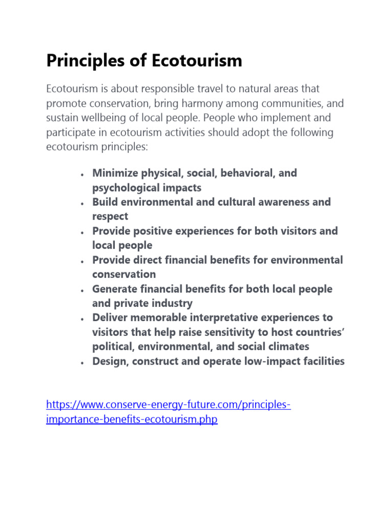 Key Principles of Ecotourism Explained | PDF | Science & Mathematics