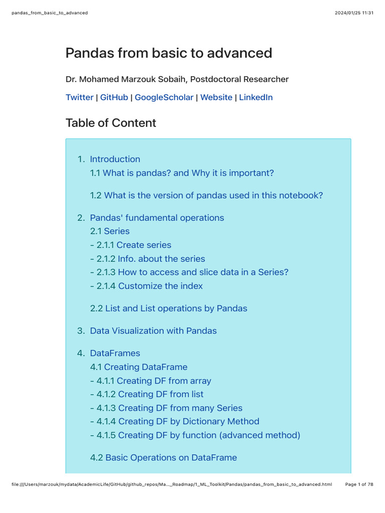 Pandas From Basic To Advanced | PDF