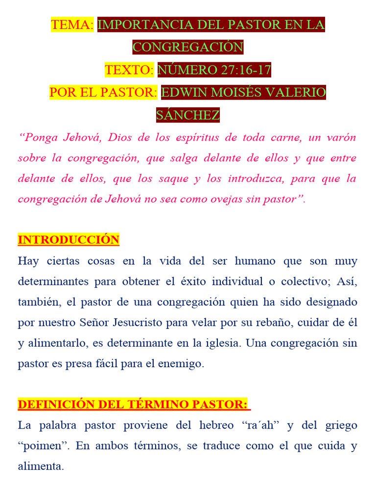 La Importancia del Pastor en la Iglesia | PDF | Pastor | Jesús