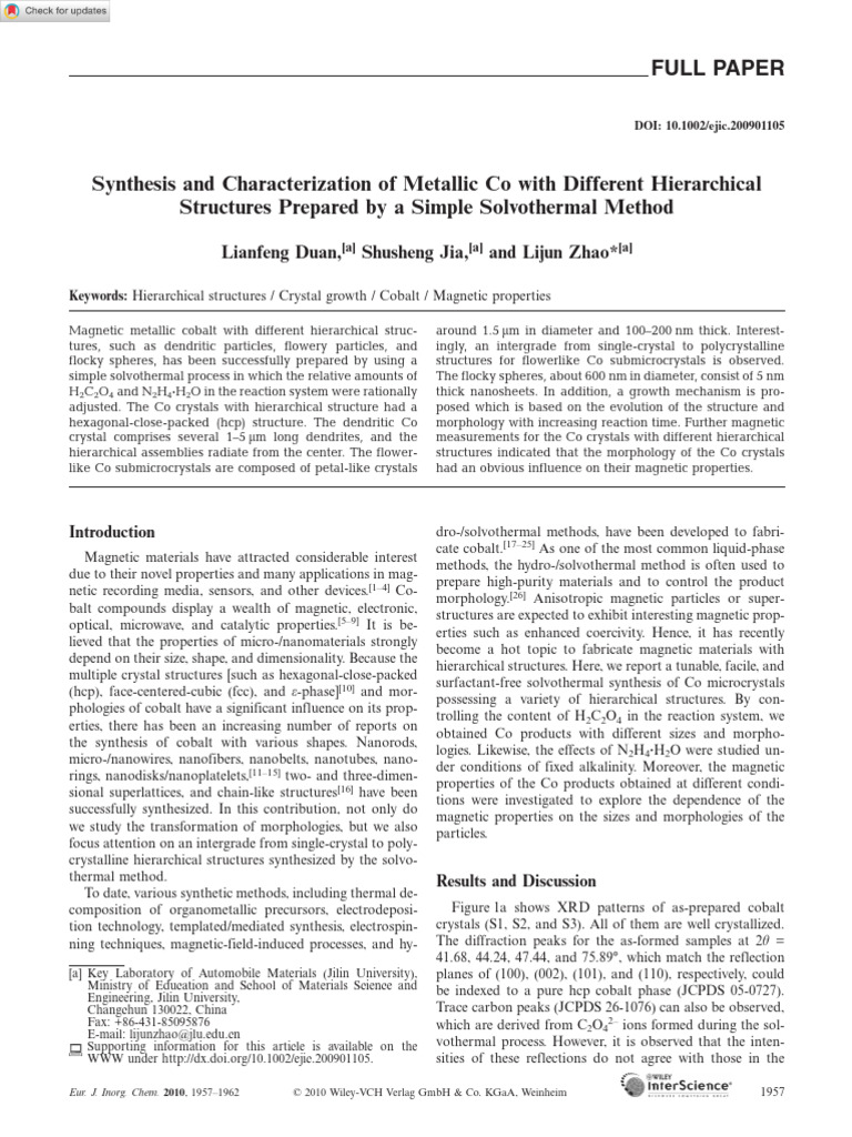 Eur J Inorg Chem - 2010 - Duan - Synthesis and Characterization of ...