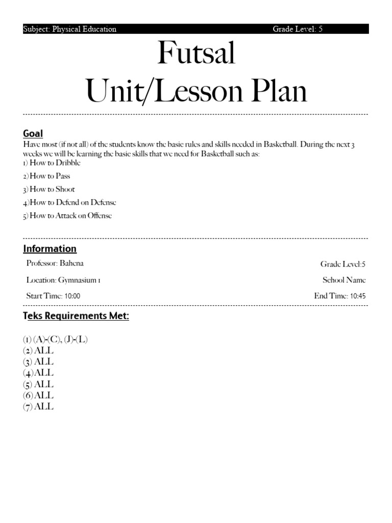 Futsal Lesson Plan | Download Free PDF | Physical Education | Sports