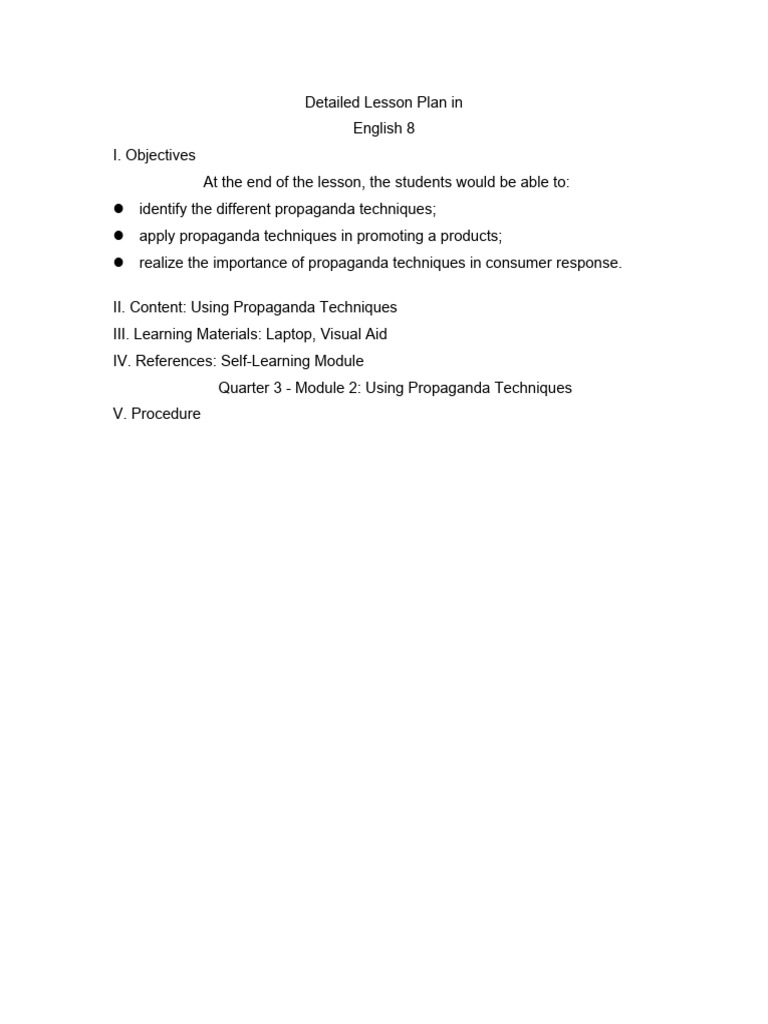 Detailed Lesson Plan in Propaganda | PDF | Lesson Plan | Teaching