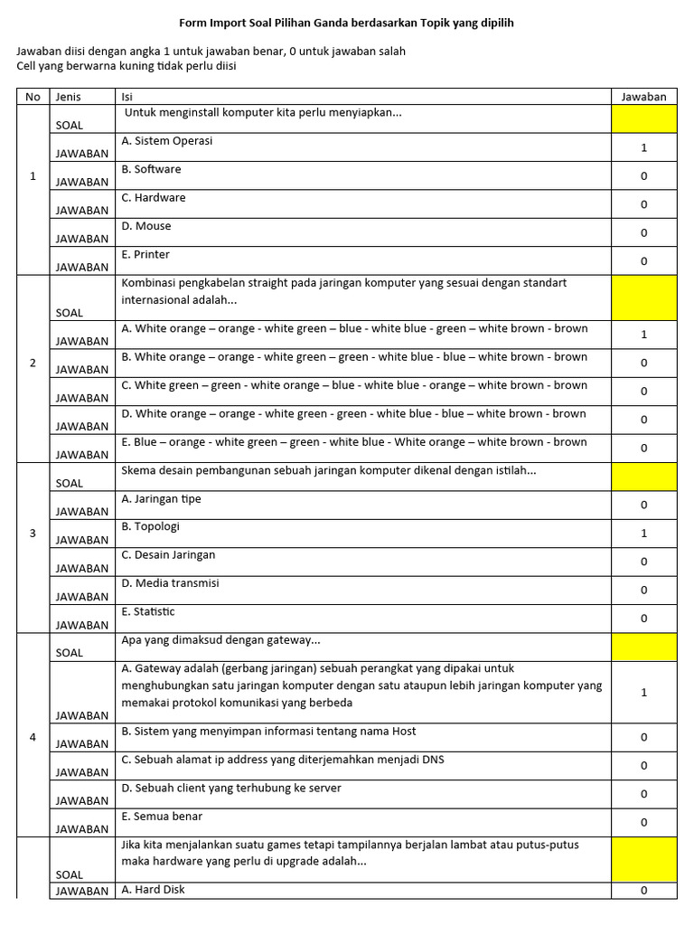 Form Soal Ganda TIK 11 MID2 | PDF