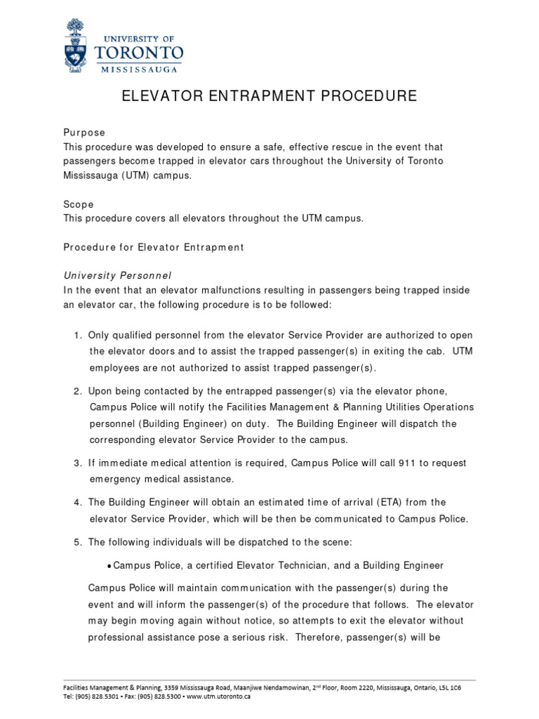 ElevatorEntrapment_Procedure_FMP_2020_Final | PDF | Elevator | Safety