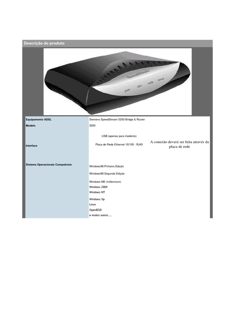 Modem 5200222 | PDF | Roteador (informática) | Rede de computadores