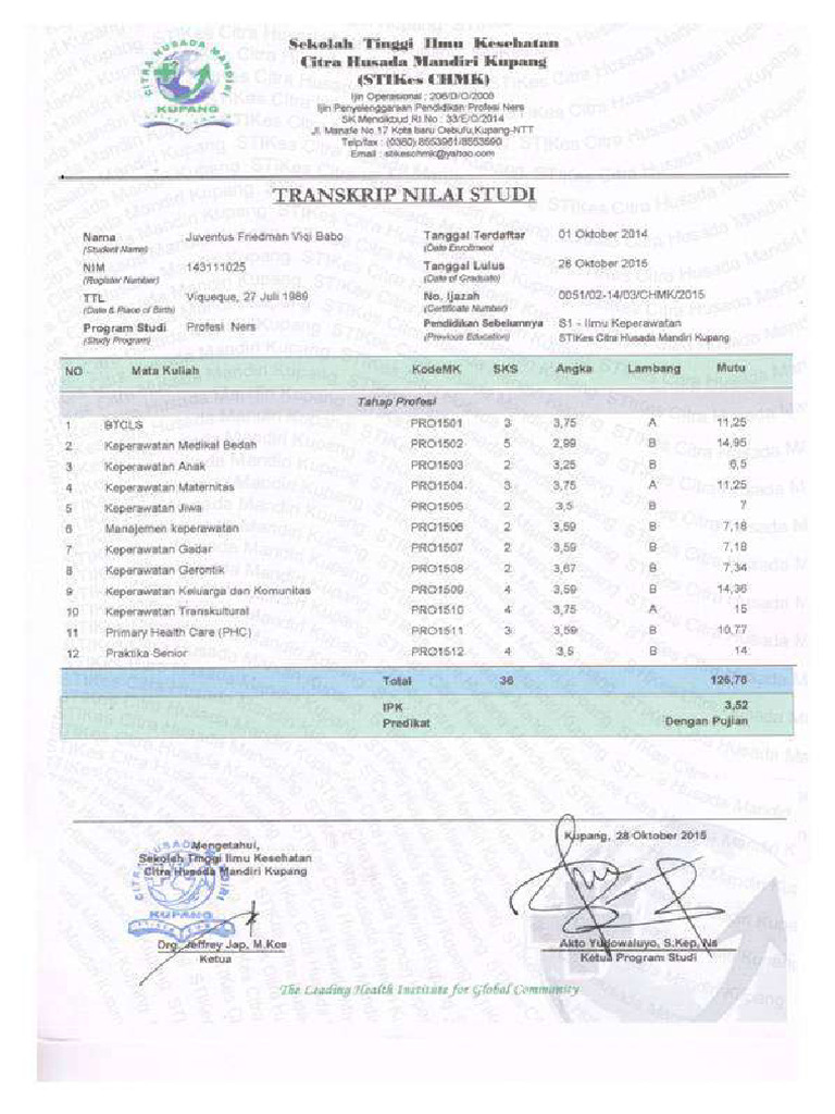 Transkip Nilai 2 | PDF
