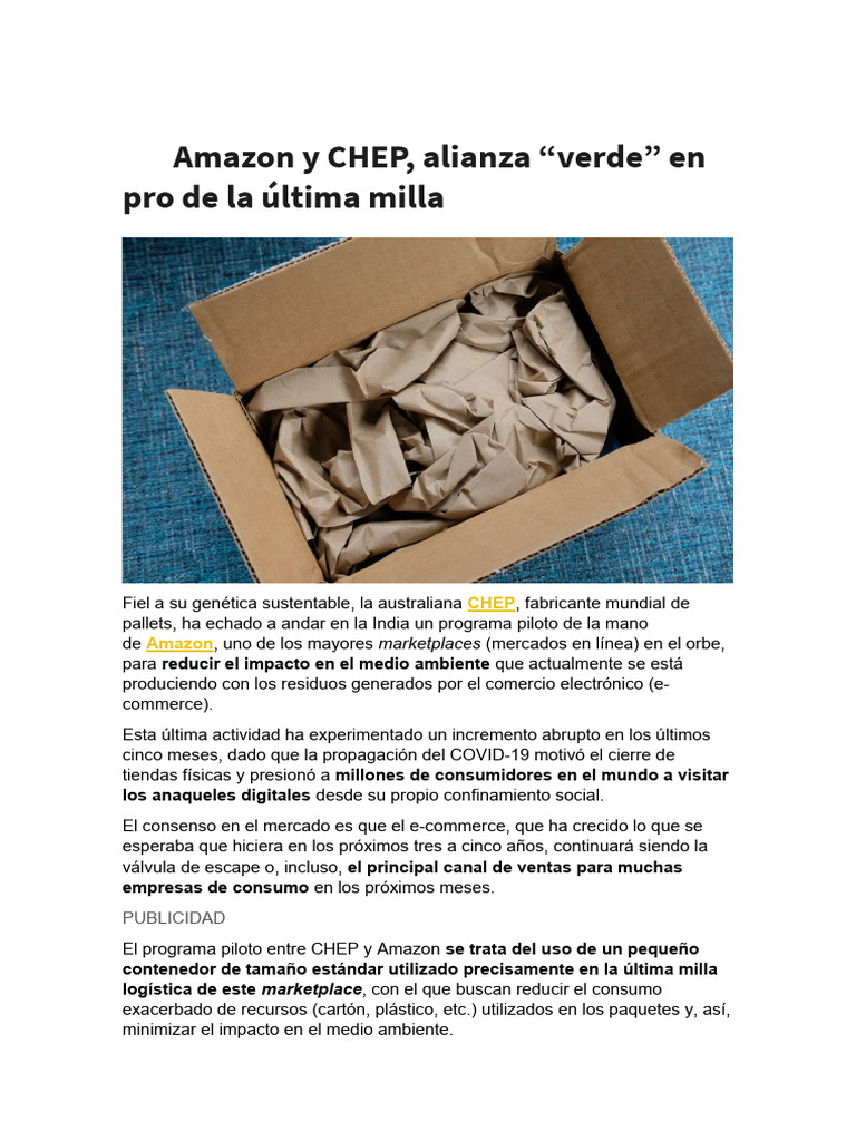 Alianza CHEP y Amazon: Última Milla Verde | PDF | Comercio electrónico ...
