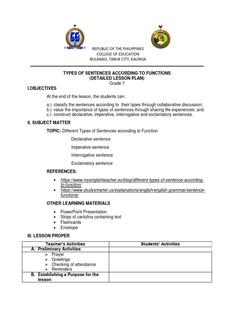 Grade-7-Lesson-Plan | PDF | Question | Sentence (Linguistics)