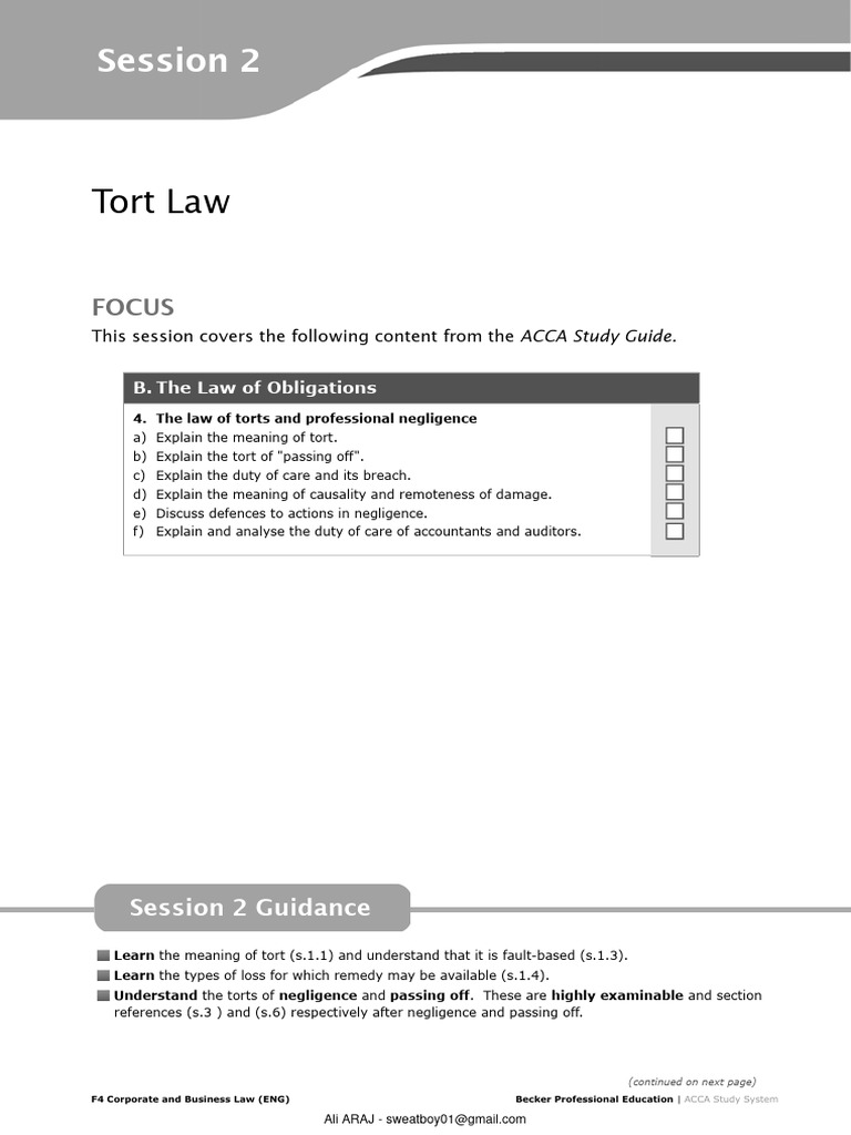 F4-02 Tort Law | PDF | Damages | Tort