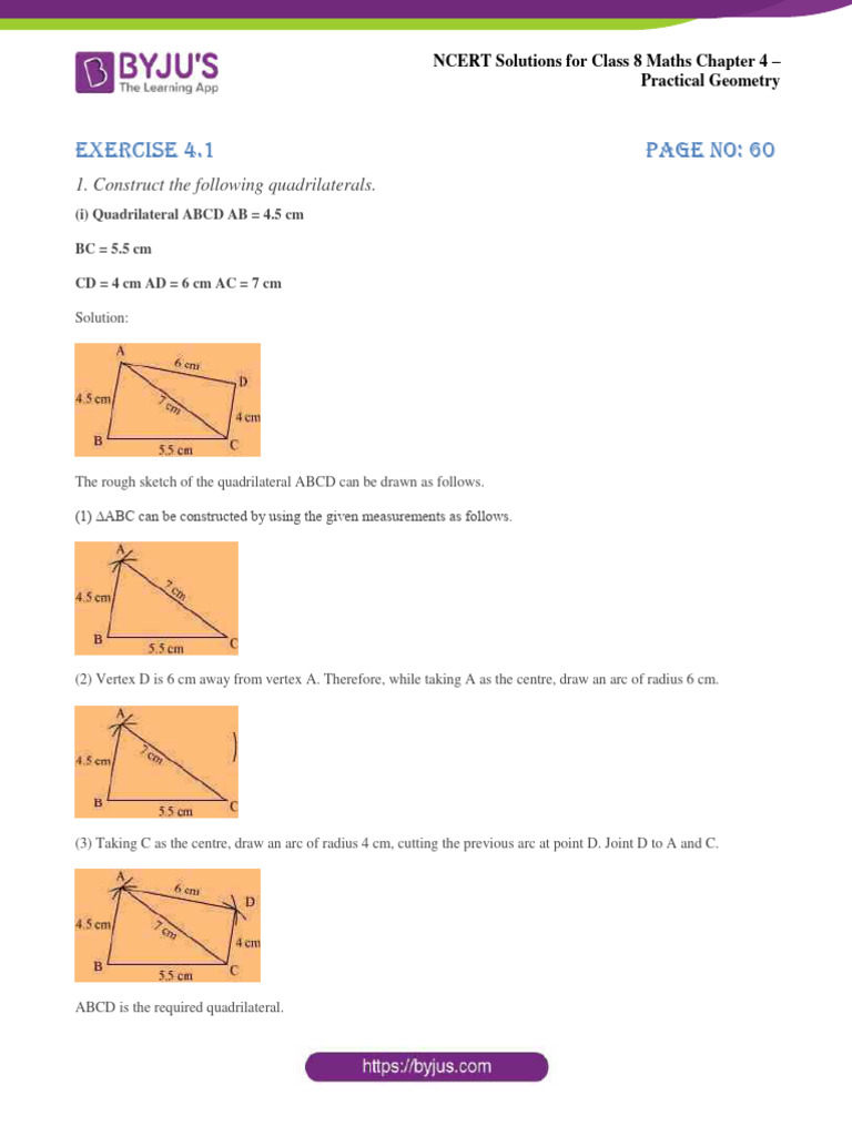 Ncert Solutions For Class 8 Maths May22 Chapter 4 Practical Geometry | Download Free PDF ...