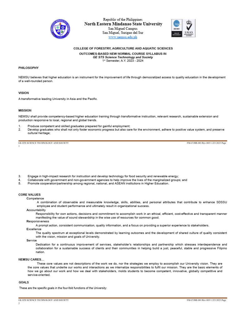 STS Syllabus | PDF | Science | Learning STS Syllabus | PDF | Science | Learning