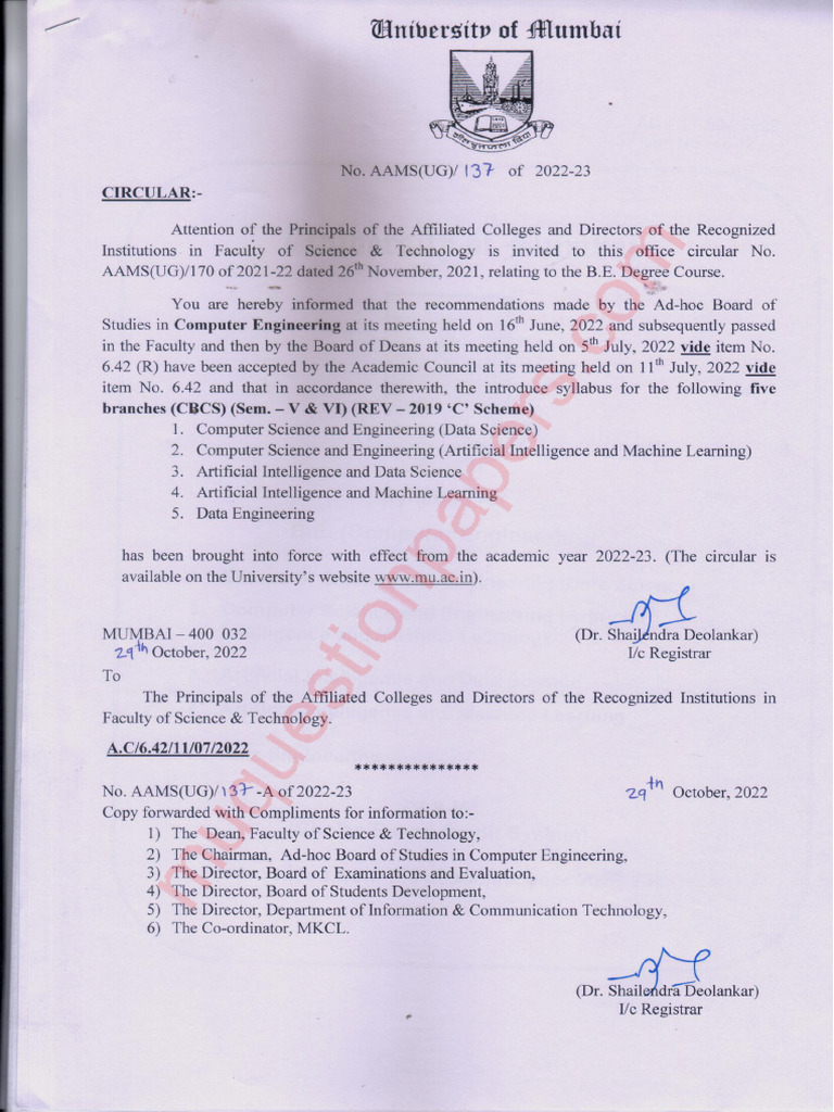 Be Computer Engineering Ai, DS, ML Third Year Te Semester 5 6 Rev 2019 ...