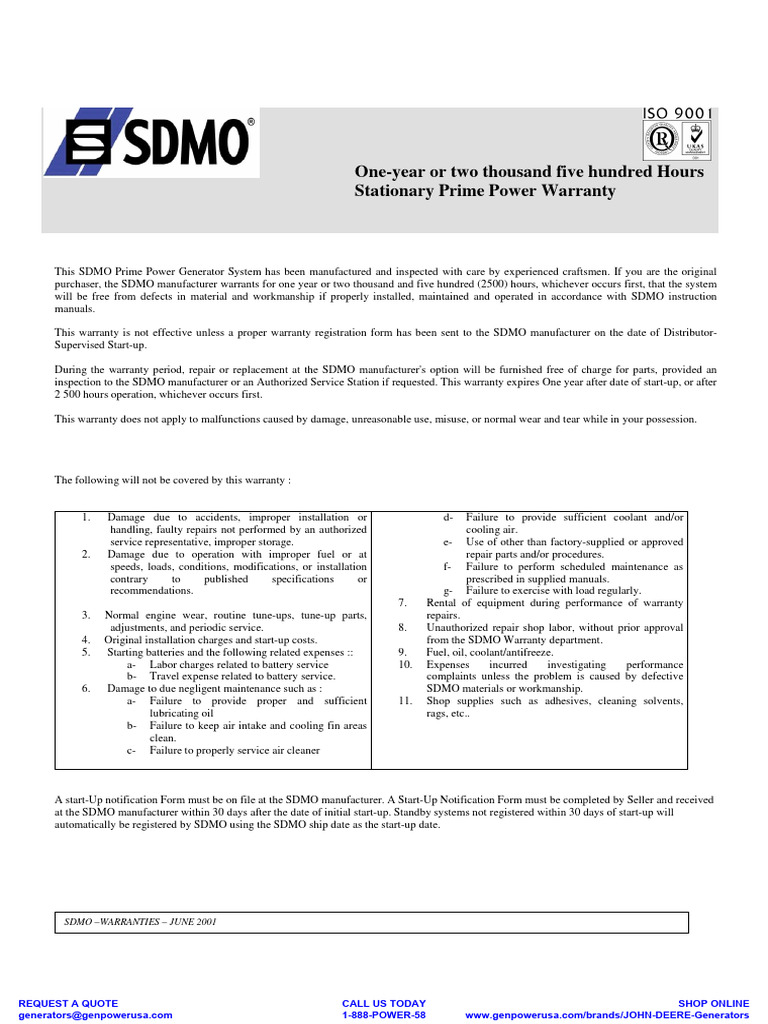 Sdmo Generators Warranty Prime J20u Iv | PDF | Technology & Engineering