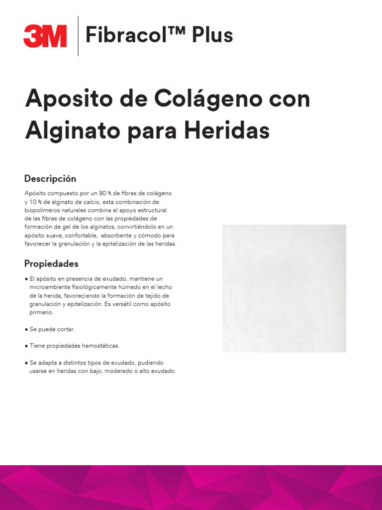 Ficha Técnica 3M Fibracol Plus Apósito de Colágeno Con Alginato | PDF ...
